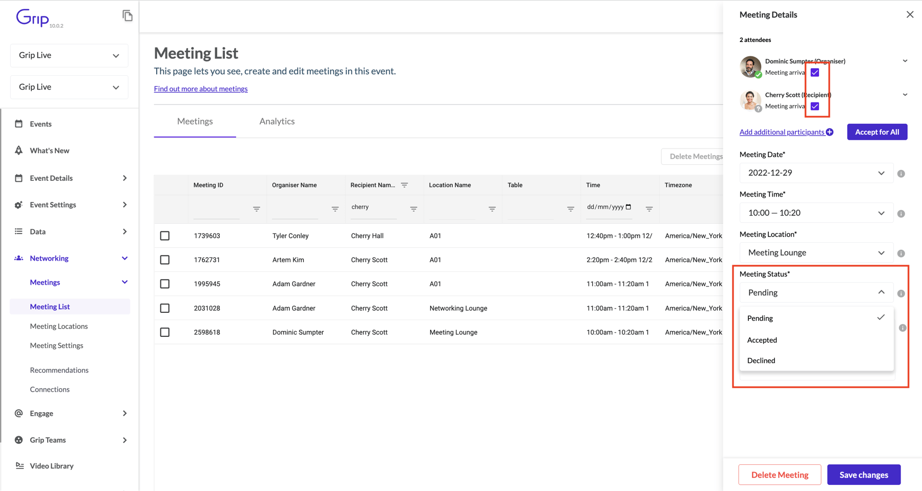 How to Configure Meeting Settings and Locations for an Event on the Grip Engage Admin